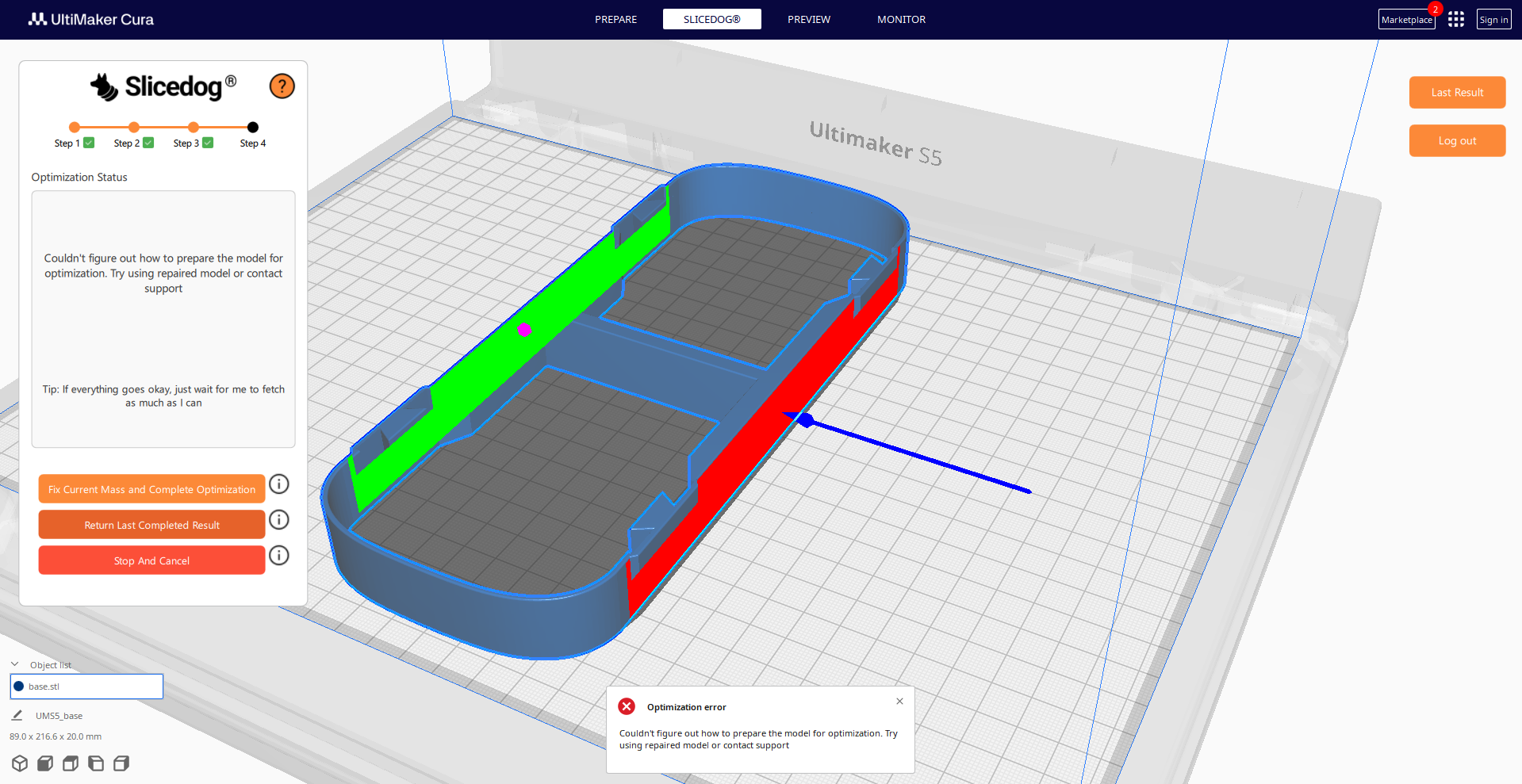 Model Preparation Error - Slicedog